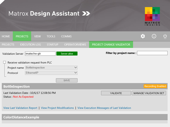Procedure for using the Project Change Validator